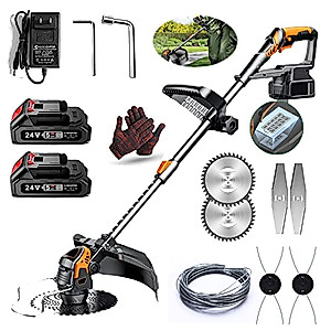 Electric Weed Eater Battery Powered Weed Wacker, String Trimmers with Remaining Power Display, Adjustable Machine Head Electric Lawn Edger for Garden and Yard