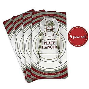 BANBERRY DESIGNS Brass Vinyl Coated Plate Hanger 3.5 to 5 Inch Plate Hanger Set of 4 Hangers - Includes Hanging Hook and Nail
