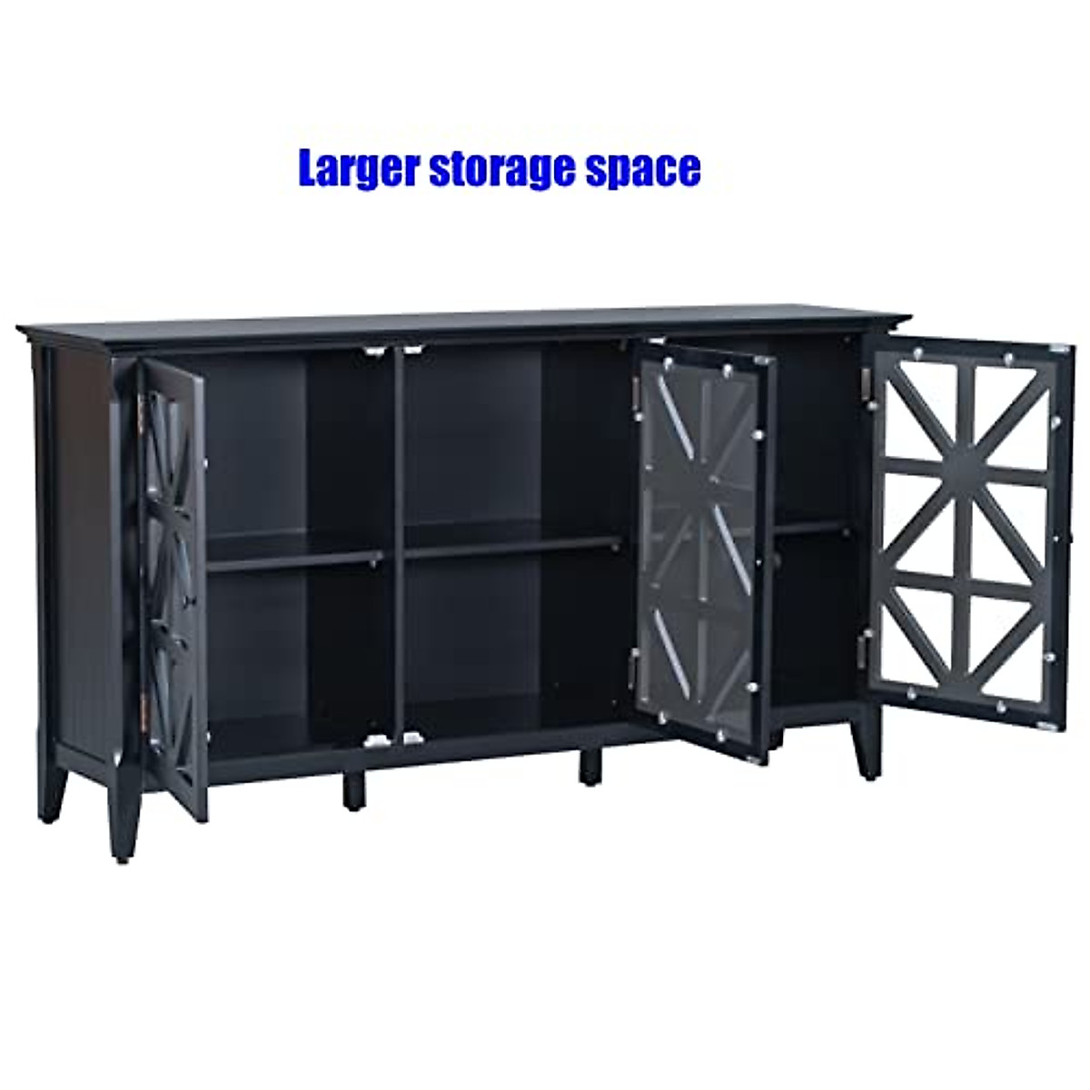 PRIARI Upgraded Version & Stronger Console Table Kitchen Buffet Sideboard with 3 Doors and Shelves, Thickened Enhanced Solid Wood Storage Cabinet for Entryway Dining Room (Faster Assembly) (Black)