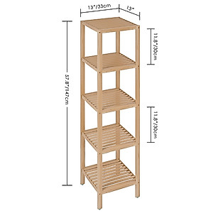 SMIBUY Bathroom Storage Shelf, 5-Tier Bamboo Rack Organizer, Multifunctional Shelving Unit for Living Room Bedroom Kitchen (Natural)