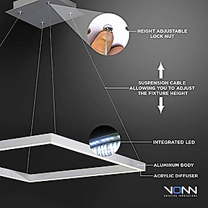 VONN VMC31620AL Atria 20" LED Chandelier, Adjustable Suspension Fixture, Modern Square Chandelier Lighting in Silver