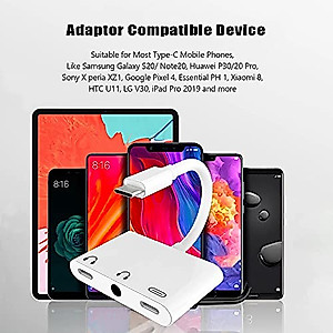 USB C to USB C Headphone Adapter or 3.5mm Trrs Aux Earphone with Charging, Type C Splitter Audio Converter, Compatible with Samsung, Google Pixel, HTC, Huawei etc
