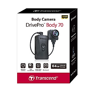 Transcend TS64GDPB70A DrivePro Body Camera 70 QHD 1440p IP68 MIL-STD-810G with Built-in 64GB Memory, 9-Hour Battery Life and Tethered Camera