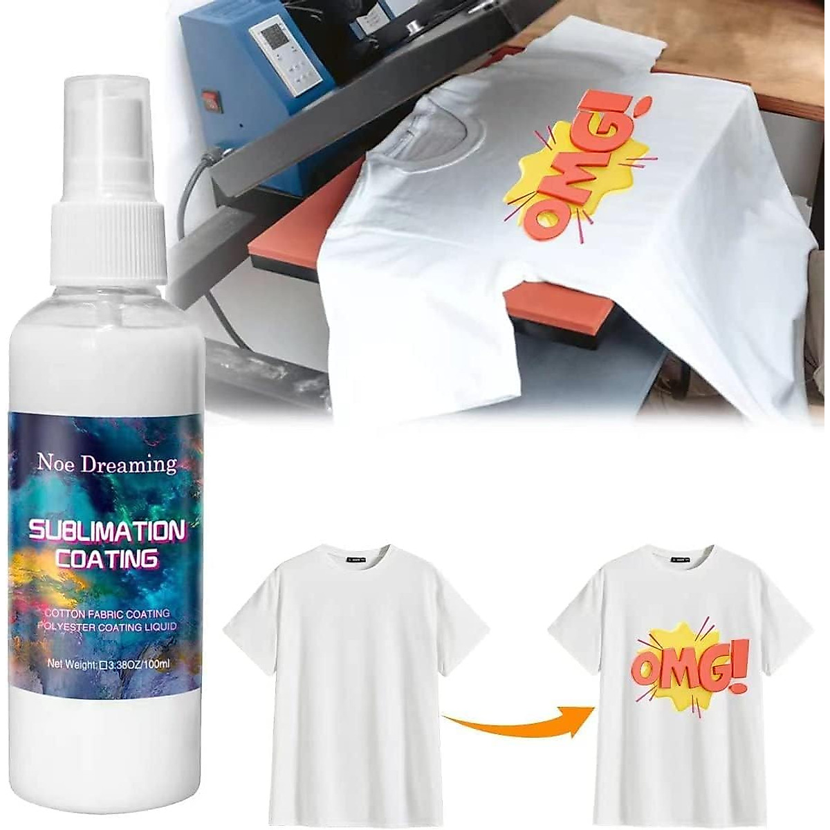𝟮𝟬𝟮𝟯 𝗡𝗲𝘄 Sublimation Coating Spray for Cotton Shirts, All Fabric Including Polyester, Carton, Canvas, Tote Bag, Super Adhesion & Quick Dry with High Gloss Vibrant Colors 1pcsX100ml