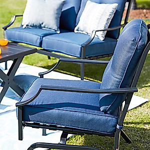 Kamont 4 PCS Patio Furniture Conversation Set Outdoor Furniture Set Metal Chairs w/All Weather Cushioned Love Seat,Poolside Lawn Chair,Coffee Table (Blue)