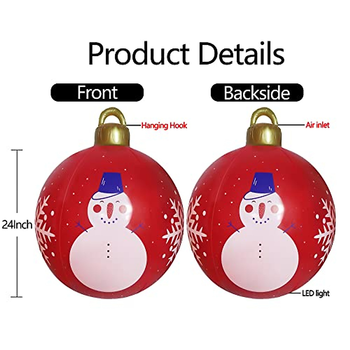 IOKUKI Light Up Pool Balls - 24 Inch Large Outdoor Decorated Ball with Rechargeable LED Light & Remote for Outdoor Yard & Pool Decorations - Red & White 1 PCS