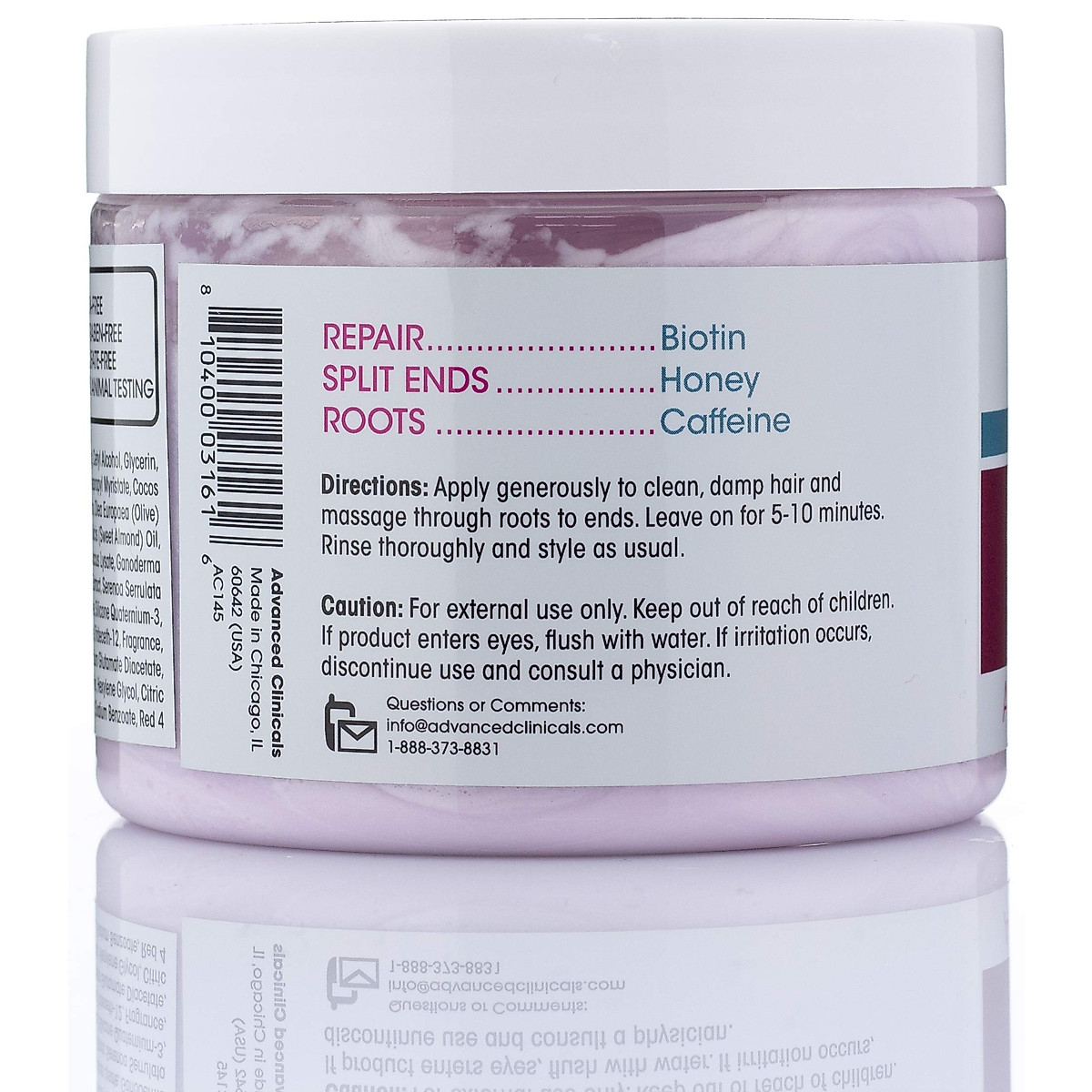 Advanced Clinicals Biotin Hair Treatment Anti-Breakage Repair Hair Mask. Strengthen Broken, Color-Treated Hair W/Repairing Deep Conditioner Manuka Honey & Caffeine, Hydrating Mask Restores Weak Hair