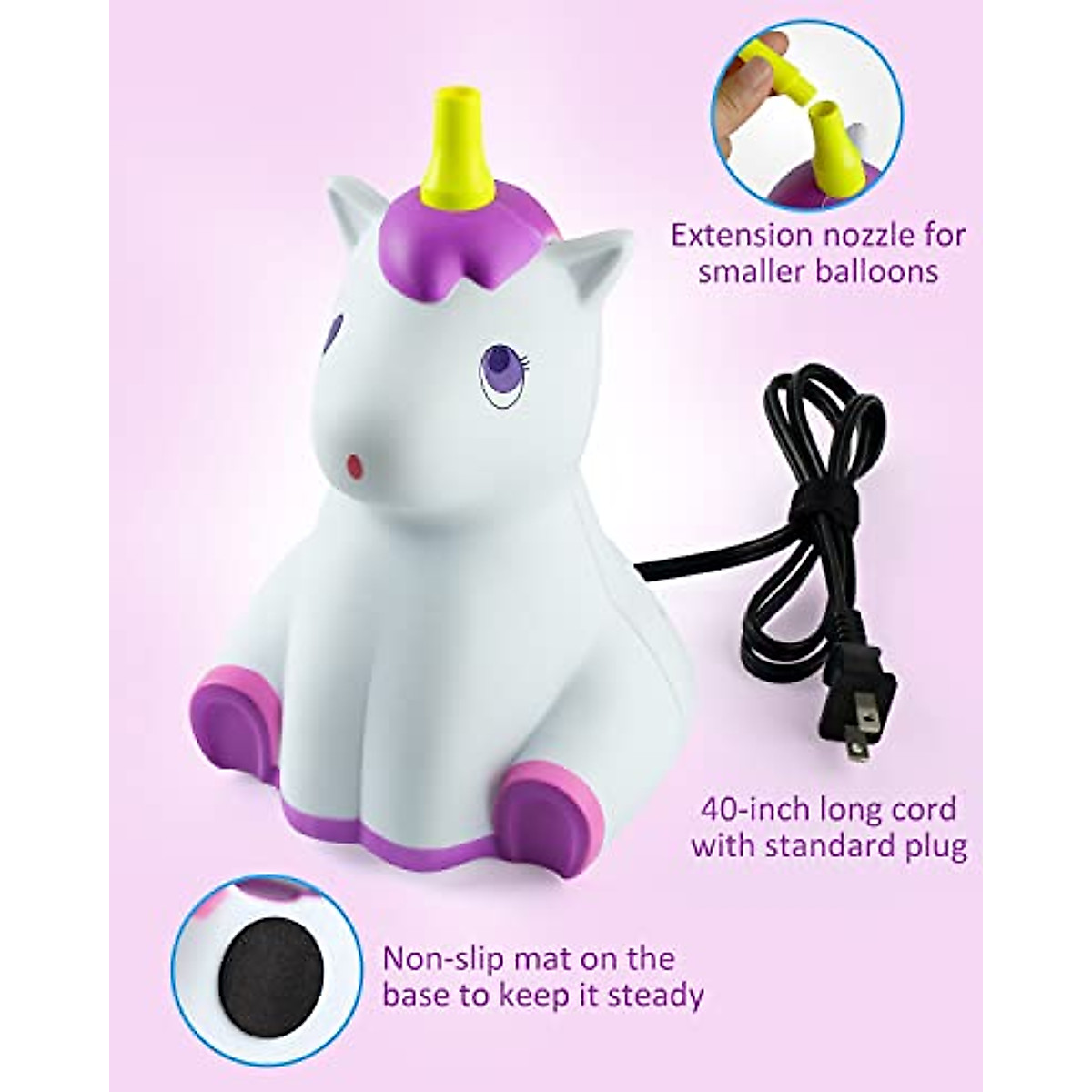 Coogam Unicorn Balloon Pump, Electric Air Ballon Blower, Portable Inflator for Party Wedding Birthday Xmas Baby Shower DIY Decoration (White)