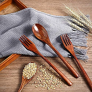 New Wooden Spoons Forks Set Including Wooden Spoons and Wooden Forks Japanese Wooden Utensil Set Reusable Handmade Natural Wood Flatware Set for Cooking Stirring Eating (10)