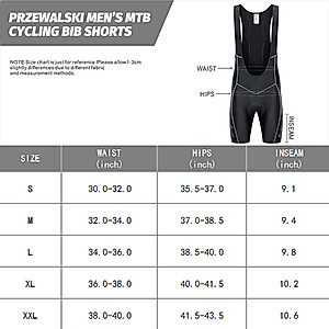 Przewalski Men’s 3D Padded Cycling Bike Bib Shorts, Bicycle Biking Bib Shorts Black