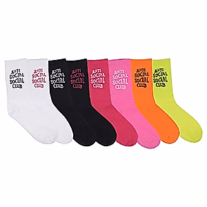 5/8 Pairs Unisex ANTI SOCIAL ANTI CLUB Letter Slogan Crew Socks, Stylish Hip Hop Graffiti Street Socks for Teens (Value Pack D-8 Pairs,Unisex Adult,Unisex,Adult,US,Alpha,Medium,Regular,Regular)