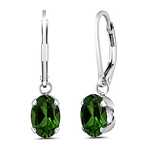 Gem Stone King 925 Sterling Silver 8X6MM Oval Genuine Gemstone Birthstone Leverback Earrings | Drop Dangle Earrings For Women