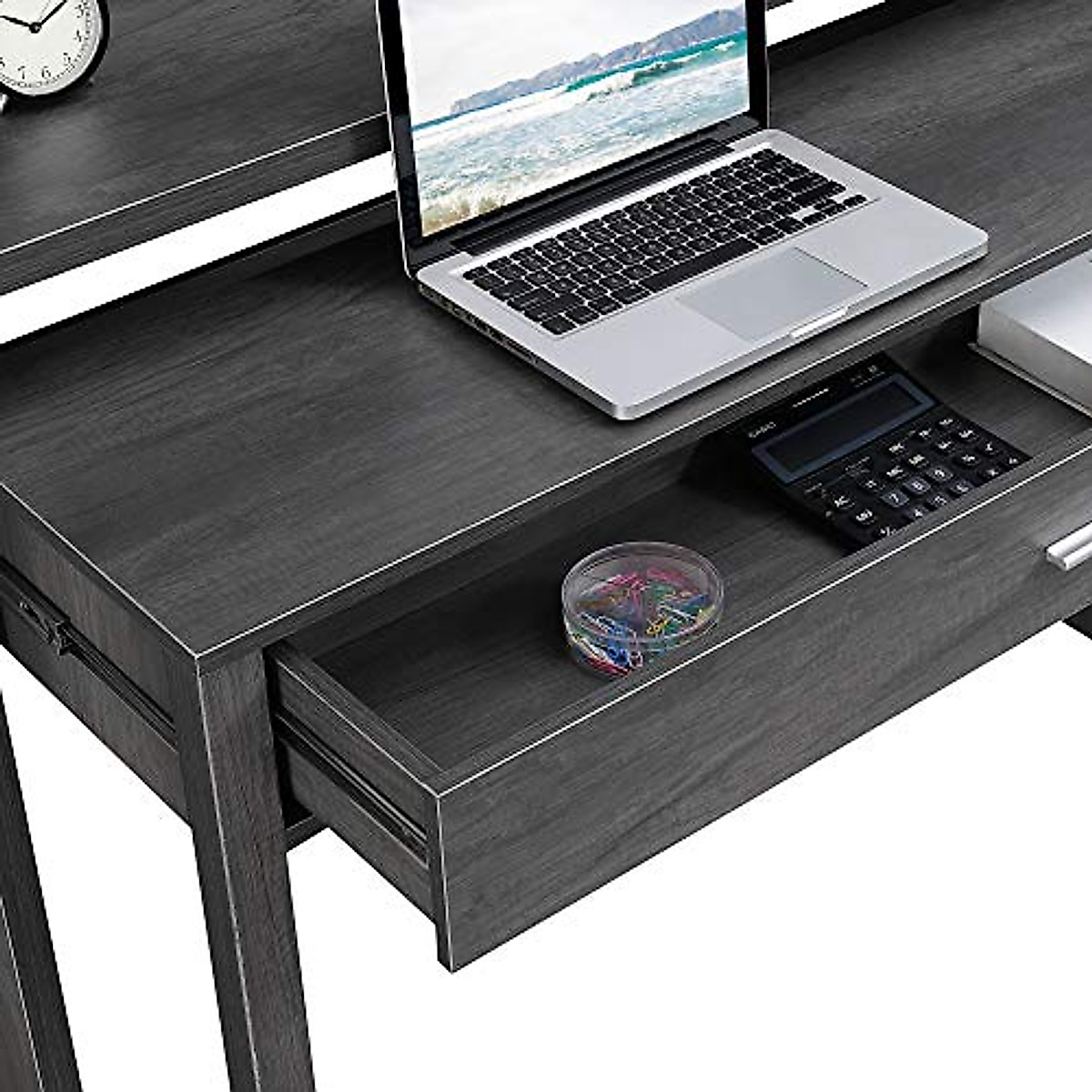 Convenience Concepts Newport JB Console/Sliding Desk with Drawer and Riser, Charcoal Gray
