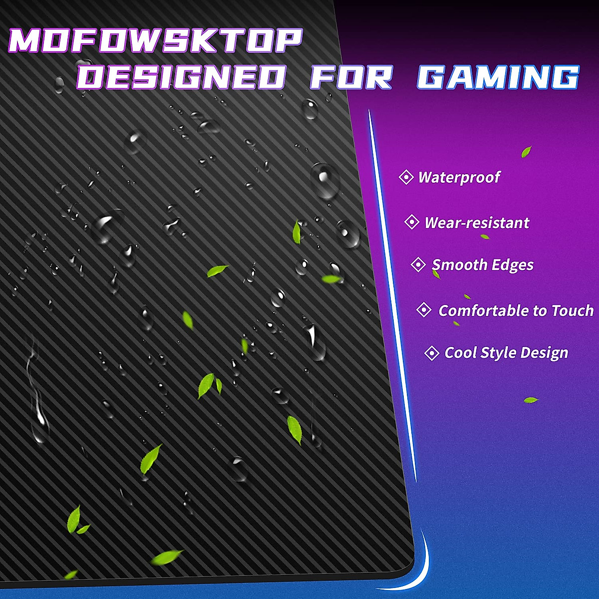 XXkseh 39 in Gaming Desk Gaming Computer Desk with Hook Z-Shaped PC Gaming Table Home Office Desks for Small Places, Carbon Fiber Surface, Simple Installation, Blue