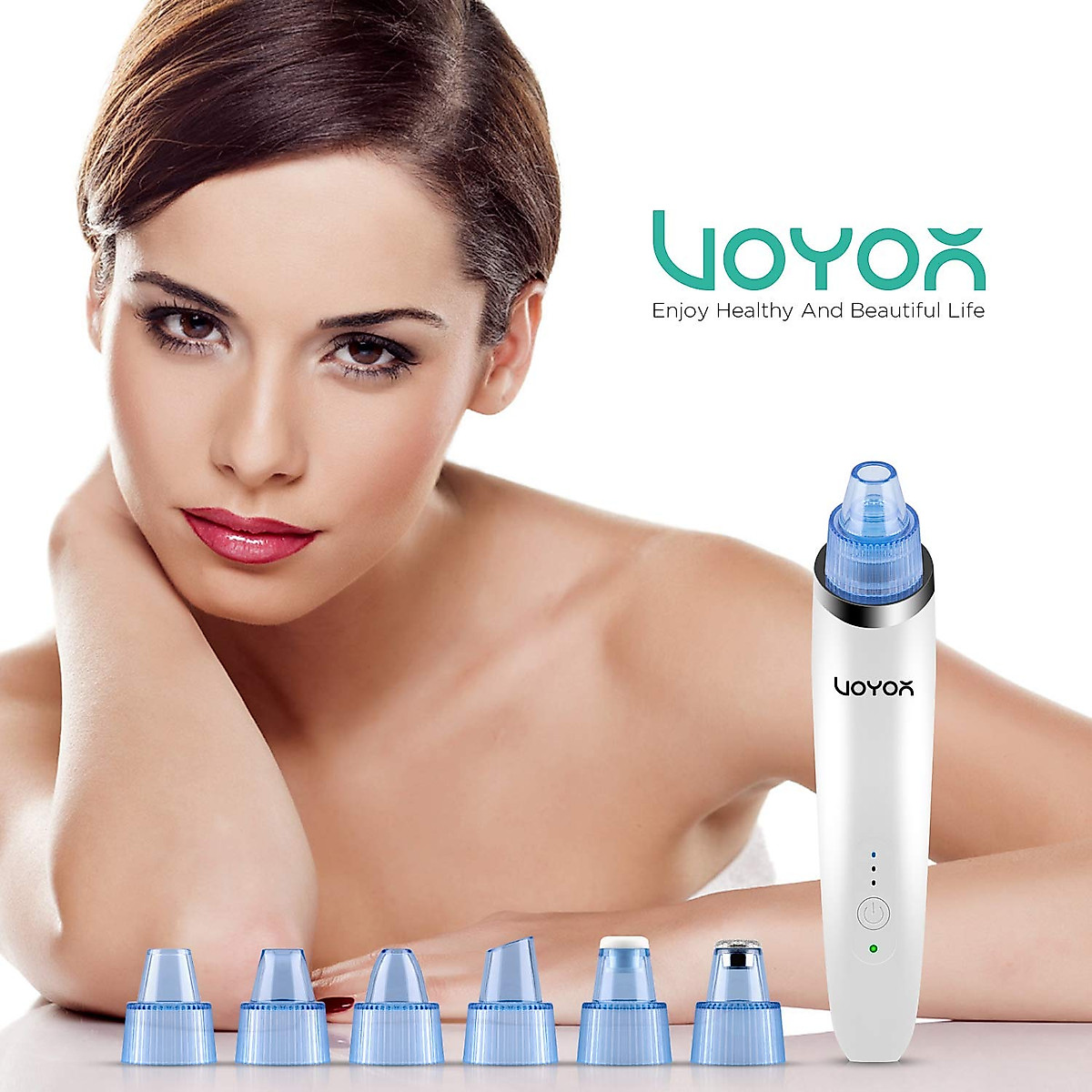 VOYOR Blackhead Remover Pore Vacuum - Electric Face Vacuum Pore Cleaner Acne White Heads Removal with 6 Suction Heads (BR410)