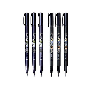 Tombow Fudenosuke Brush Pen, 6-Pack, Hard Tip (GCD-111) x3, Soft (GCD-112) x3 - for Precision Drawing, Sketch Notes & Calligraphy| Top Gifting Idea