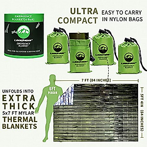 Emergency Blankets - 4 Pack Extra-Large Mylar Space Blankets, Outdoor Waterproof Ultralight Thermal Foil Space Blankets for Hiking, Camping, Running, Car Use