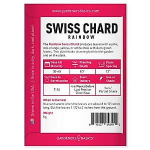 Swiss Chard Seeds for Planting (Rainbow) Non-GMO Vegetable Variety- 5 Grams Seeds Great for Summer, Fall and Winter Gardens by Gardeners Basics