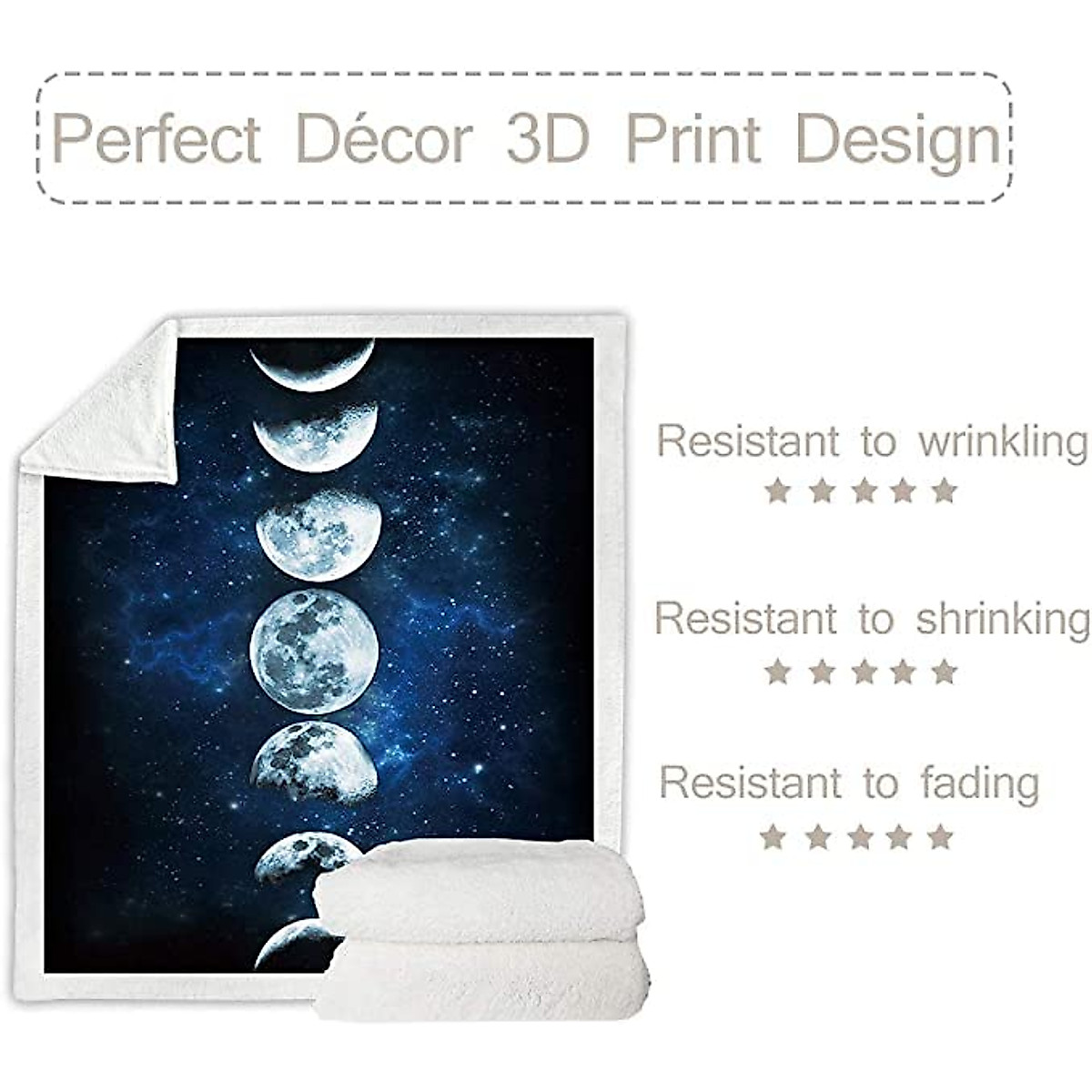 Sleepwish Lunar Eclipse Blanket Moon Phases Blanket Celestial Fleece Blanket Dark Blue Sherpa Throw Blanket College Dorm Blanket Baby(30"x40")