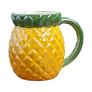 Fenteer Fruit Shape Coffee Mug Adorable Ceramic Coffee Milk Mug Teacup Funny Durable Water Cups Reusable for Festivals Home Daily Using Office, Pineapple