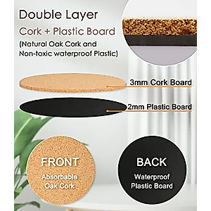 KITLAB Cork Plant Coasters, Double Layers 6 Inch Cork Planter Coaster, Absorbent Cork Plant Mats, Cork Plant Coasters for House Plants, 6 Pcs