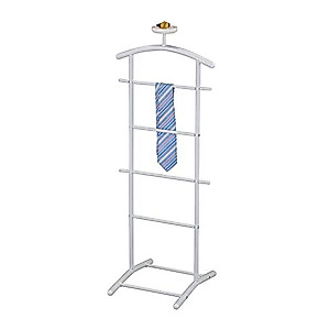 KB Designs - Suit & Tie Freestanding Valet Stand Clothing Organizer Rack, White
