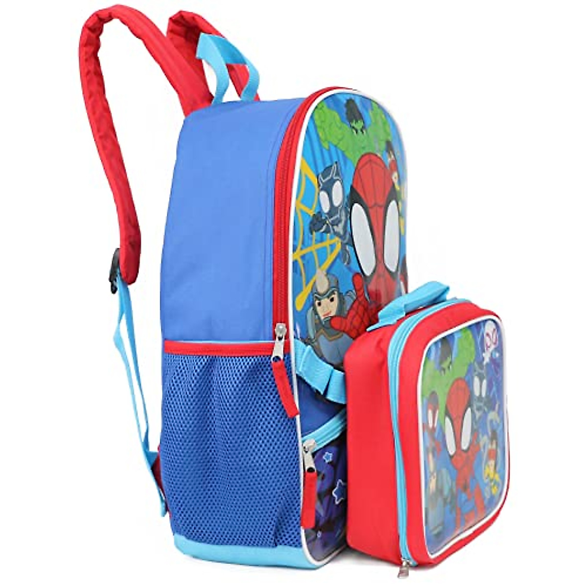 Marvel 16'' Full Size Spidey and His Amazing Friends Backpack Lunchbox Set Bookbag School Set, Blue/Red