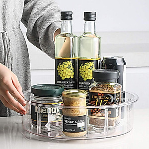 SANNO 12" Divided Lazy Susan Turntable Storage Container for Kitchen Cabinet, Pantry, Refrigerator, Countertop Food Safe Turntable Spice Rack for Cupboard,Spinning Organizer for Food Pouches-Set of 2