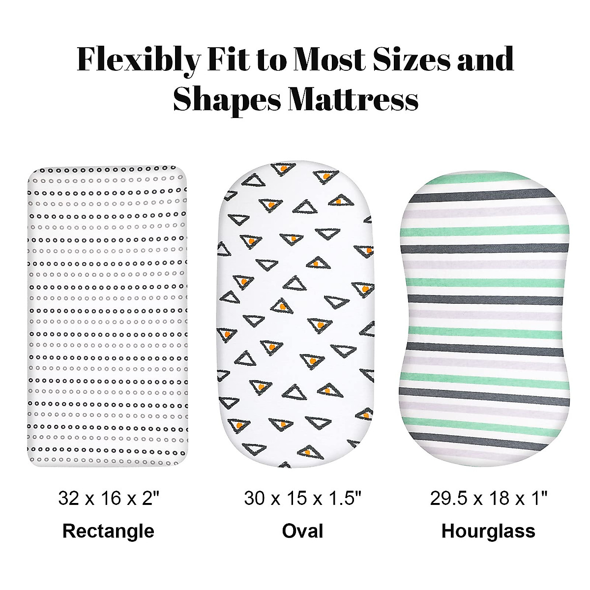 MOEMOE BABY Bassinet Sheets, 3 Pack Fitted Bassinet Sheets for Baby Boys and Girls, 100% Cotton Bassinet Cover for Oval, Hourglass & Rectangle Mattress