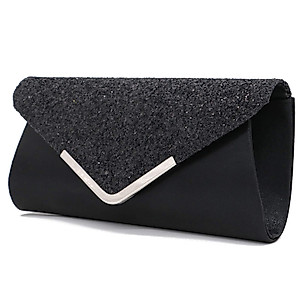 ZIUMUDY Sparkly Glitter Evening Envelop Clutches Shoulder Chain Bags Bridal Wedding Clutch Purse Wallet (Black)