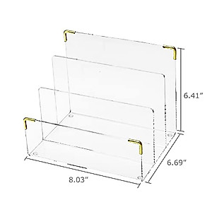 Clear Acrylic File Sorter with Gold Accents Desk File Folder Holder File Folder Rack for Document Paper Letter Book Envelope Laptop Organizer, Clear Acrylic Office File Organizer on Office Desktop