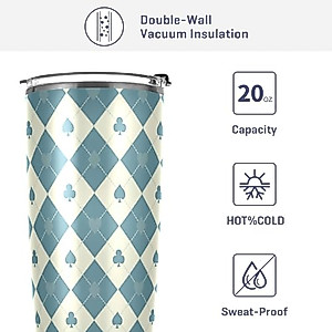 HXshaoye blue beige poker Stainless Steel reusable coffee cups with lids with Straw Lid coffee mug with lid for Home, Office or Car modern mug 20 oz vaso térmico para cafe 20oz