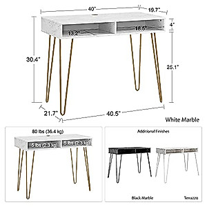 Novogratz Athena Computer Desk with Storage, White Marble