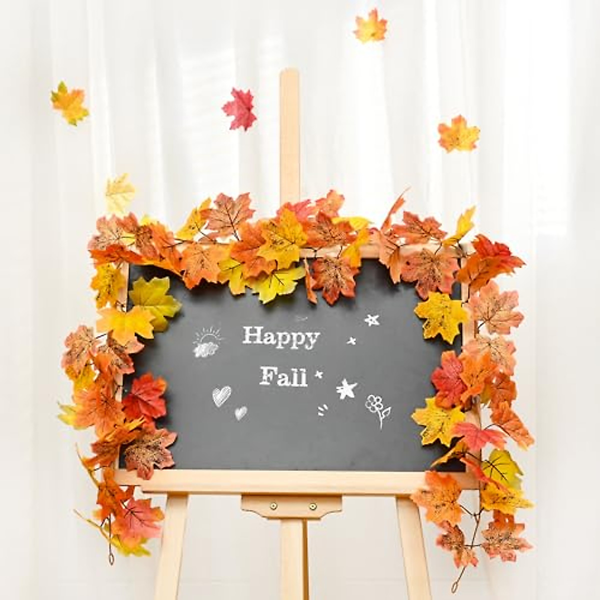 Dolicer 2 Packs 12Ft Fall Garland Maple Leaf, Fall Foliage Garland, Artificial Fall Hanging Garland Vine with Special Pumpkin Sign for Thanksgiving Door Fireplace Party Home Decor