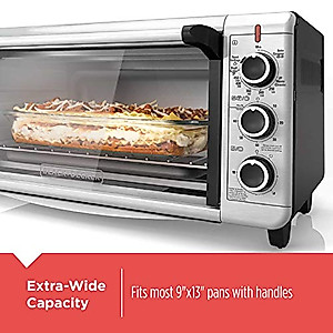 BLACK+DECKER TO3240XSBD 8-Slice Extra Wide Convection Countertop Toaster Oven, Includes Bake Pan, Broil Rack & Toasting Rack, Stainless Steel/Black Convection Toaster Oven