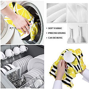 Zadaling Kitchen Towels,Yellow Summer Lemon Black White Stripe 16x28 Inches Soft Kitchen Dish Cloth,Cotton Tea Towels/Bar Towels/Hand Towels,(2 Pack)