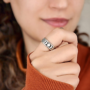 Boho-Magic 925 Sterling Silver Spinner Ring for Women 3 Fidget Moon Rings Band Wide (7)