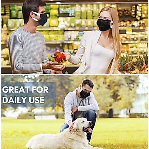 Disposable Face Masks 3 Ply With Ultra Soft Ear Loops - Beautifully Printed Single Use Breathable Protection Masks (50 Count (Pack of 1), Black)