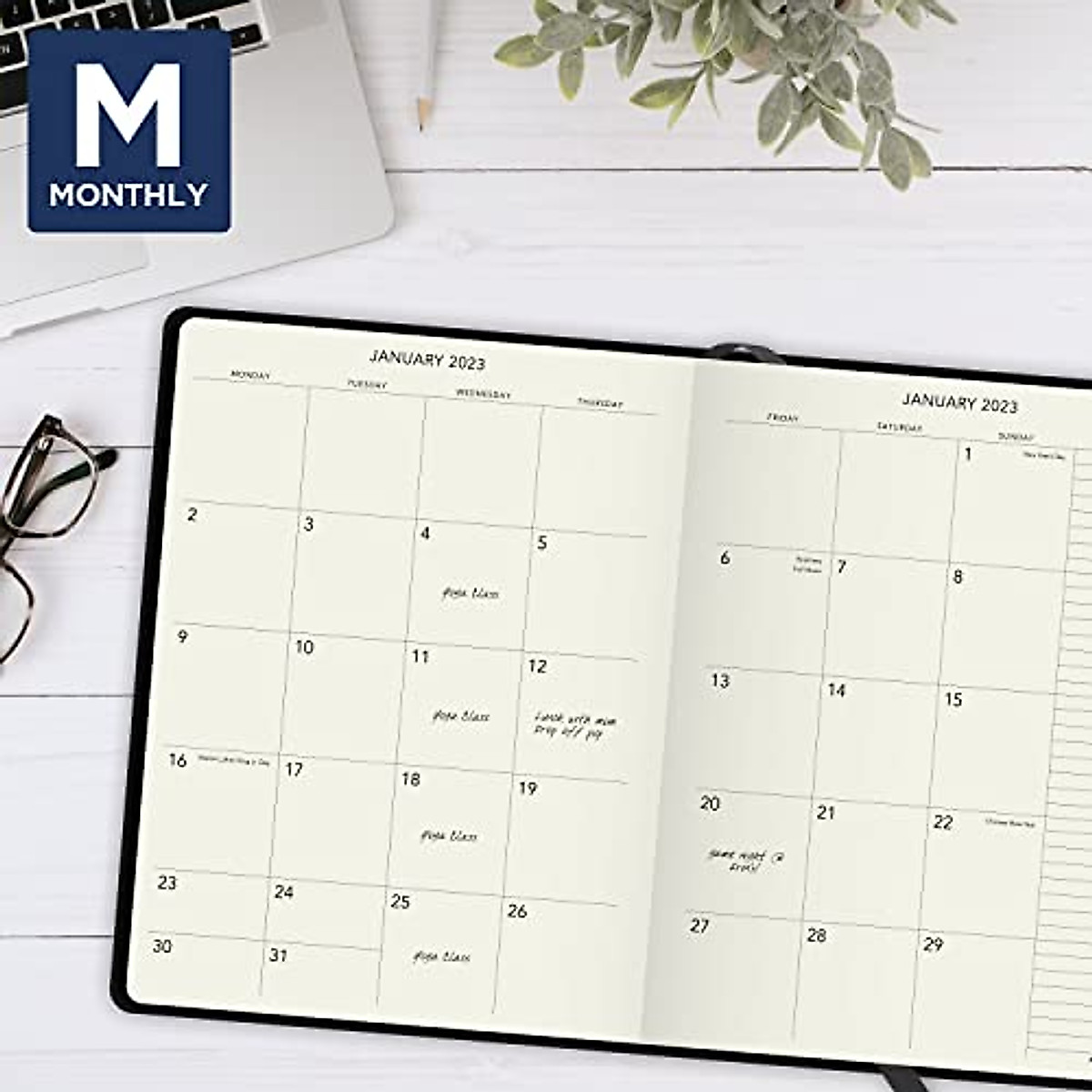 AT-A-GLANCE 2023 Weekly & Monthly Planner, Plan. Write. Remember, Hourly Appointment Book, 7-1/2" x 10", Large, Pocket, Bungee Closure, Black (70695005)