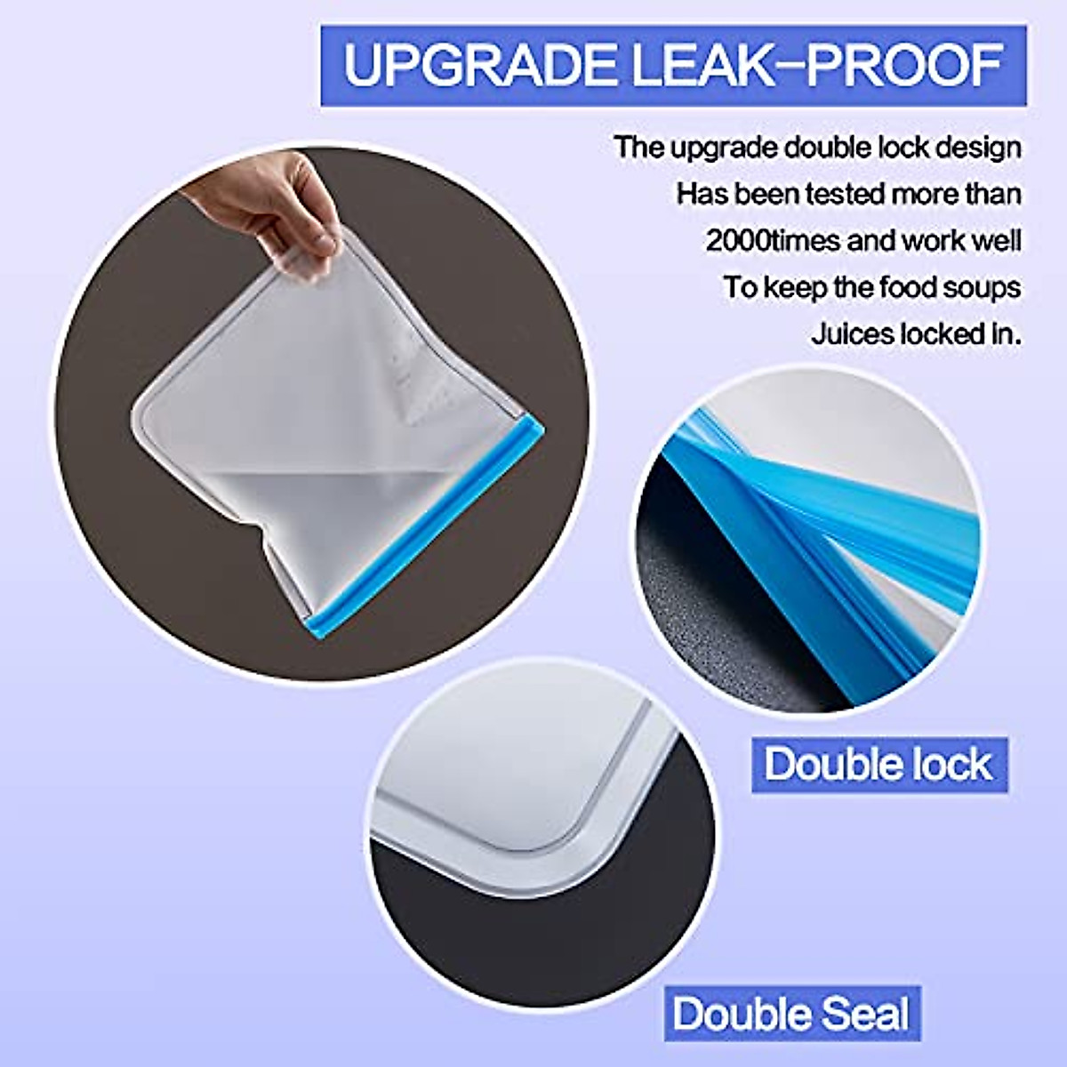 10 Pack Reusable Food Storage Bags, BPA Free Reusable Freezer Bags(2 Reusable Gallon Bags + 4 Leakproof Reusable Sandwich Bags + 4 Food Grade Kids Snack Bags) Resealable Lunch Bag for Meat Fruit Veggies