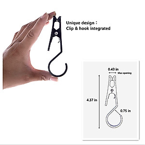 8 Pcs Hooks Clip Super Strong Black Plastic Clips Laundry Hooks Clothes Pins Heavy Duty Hangers with Clips for Home,Travel,Outdoor Camping Tent
