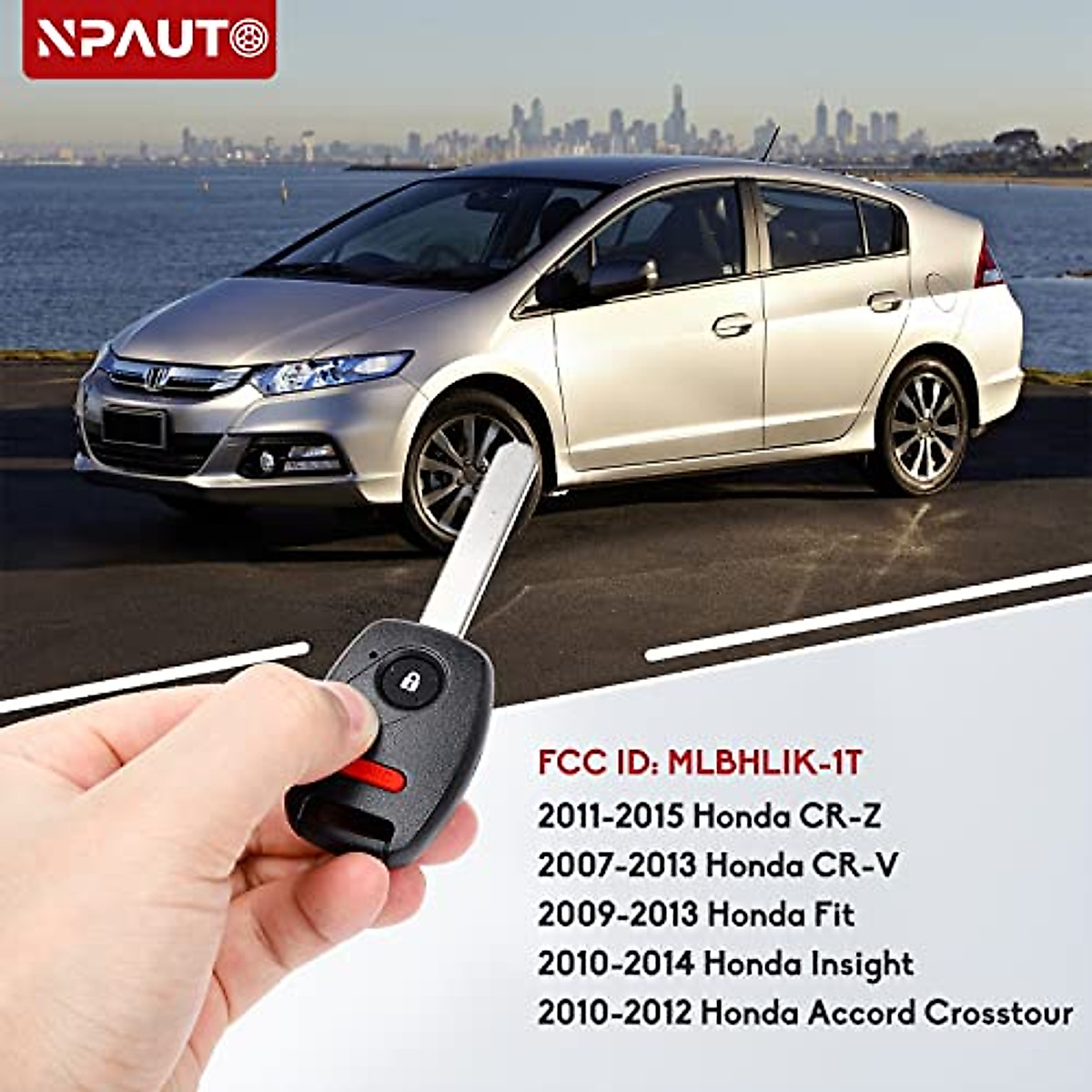 NPAUTO Key Fob Replacement for Honda CRV CRZ Accord Fit Insight 2007 2008 2009 2010 2011 2012 2013 2014 2015 Keyless Entry Remote Control Car Ignition Key Fobs (MLBHLIK-1T, 3 Button, 1Pcs)