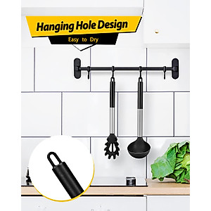 Silicone Pasta Fork and Ladle Spoon Set, Large Non Stick Kitchen Utensils for Cooking,Stirring,Serving Spaghetti, Soup, Sauce (BLACK)