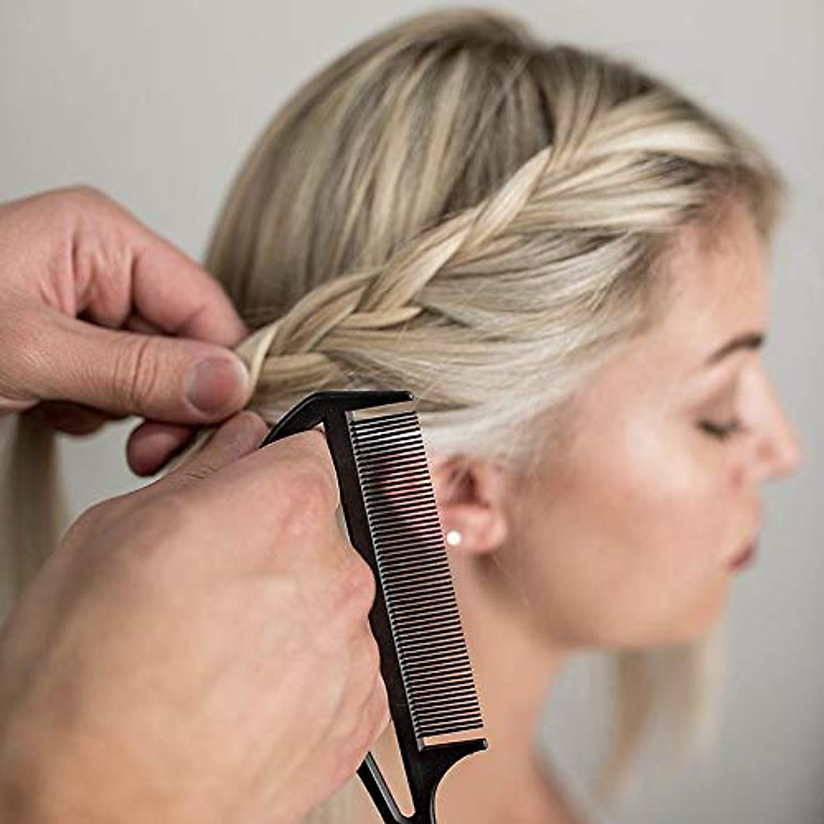 Pink Pewter Authentic "Never Let Go" Carbon Fibre Professional Styling Comb, Balayage and Highlighting Long Tail Metal Pick Teaser Comb (#2)