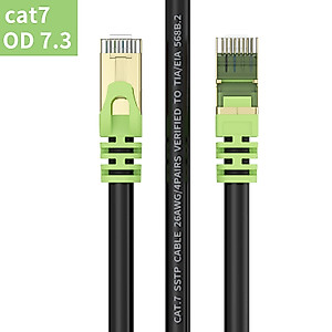 Outdoor Cat 7 Ethernet Cable 100ft, 26AWG Heavy-Duty Cat7 Networking Cord Patch Cable RJ45 Transmission Speed 10GbpsTransmission Bandwidth 600Mhz LAN Wire Cable SFTP Waterproof Direct Burial (100FT)…