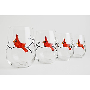 Cardinal Stemless Wine Glassware - Set of 2 Christmas Glasses