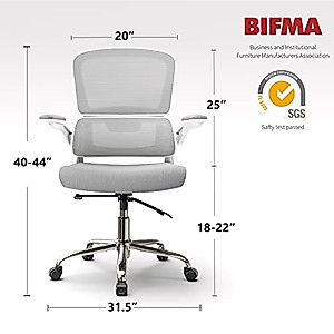 Logicfox Ergonomic Office Chair, Comfortable Office Chair with Flip-up Arms, Adaptive Lumbar Support, Mesh Computer Chair with Thick Cushion, White Office Desk Chair with 90°-130° Tilt Function