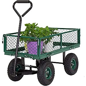 Garden Utility Wagon Cart Heavy Duty 650 Lbs Capacity - Rolling Utility Wagon with Handle and Removable Sides (Mesh Around)