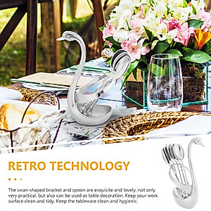 MAGICLULU Ice Cream Spoon Coffee Spoon Set with Swan Base Holder 6Pcs Dessert Spoons with Organizer Dessert Flatware Set for Tea Coffee Ice Cream Cake Sugar Silver Espresso Spoons