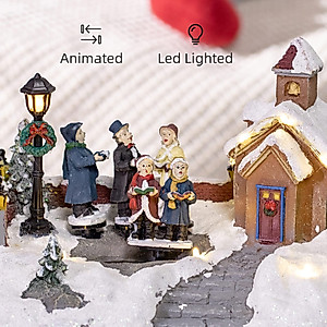 HOMCOM Christmas Village, Choir Animated Winter Wonderland Set with Multicolored LED Light, Battery Operated Christmas Decoration